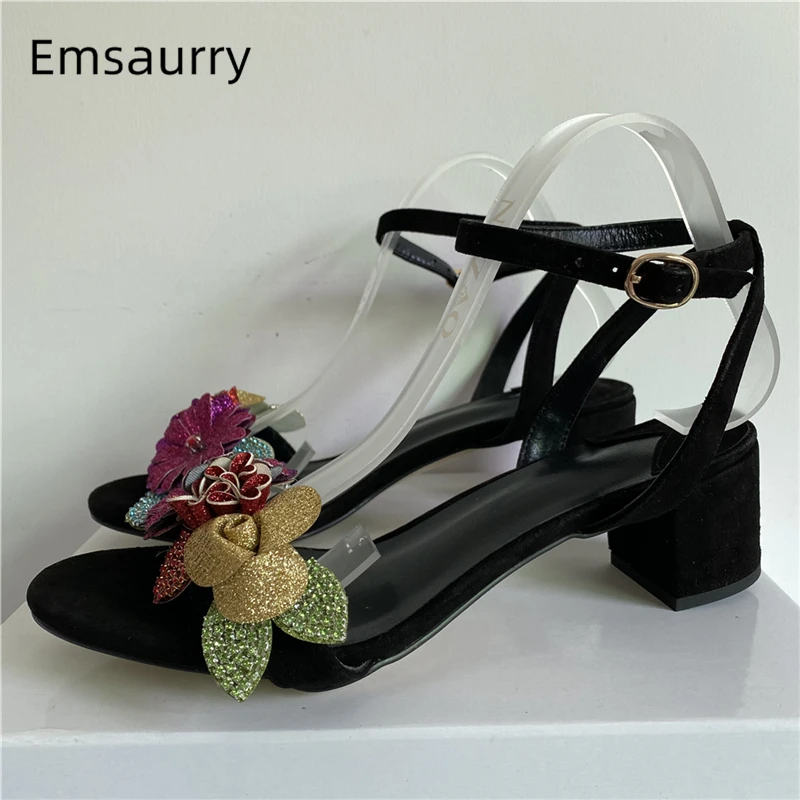 Colorful-Bling-Sequins-Crystal-Flower-Sandals-Women-Luxury-Suede-Ankle ...