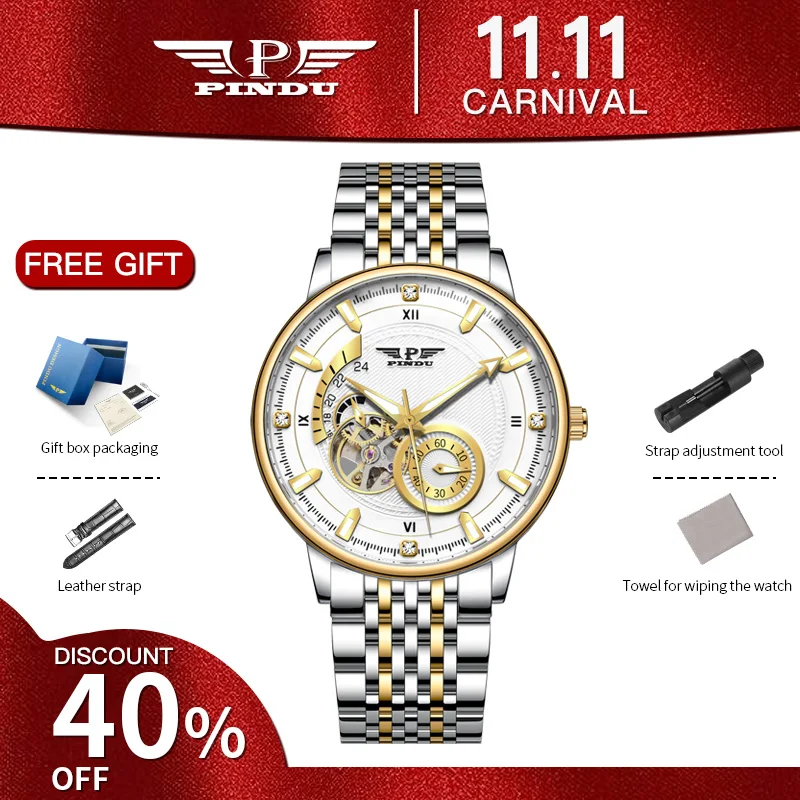 PINDU-2023-Grey-Classic-Men-s-Mechanical-Watch-Stainless-Steel-Fashion ...