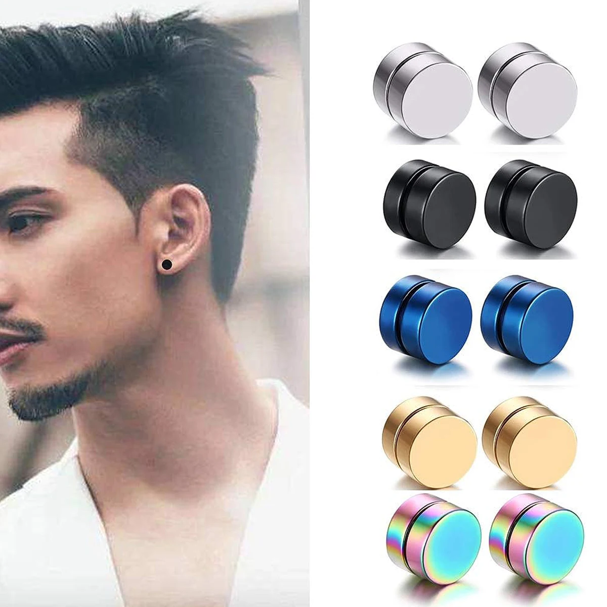 1 Pairs Magnet Stud Earrings Stainless Steel No Piercing Strong ...