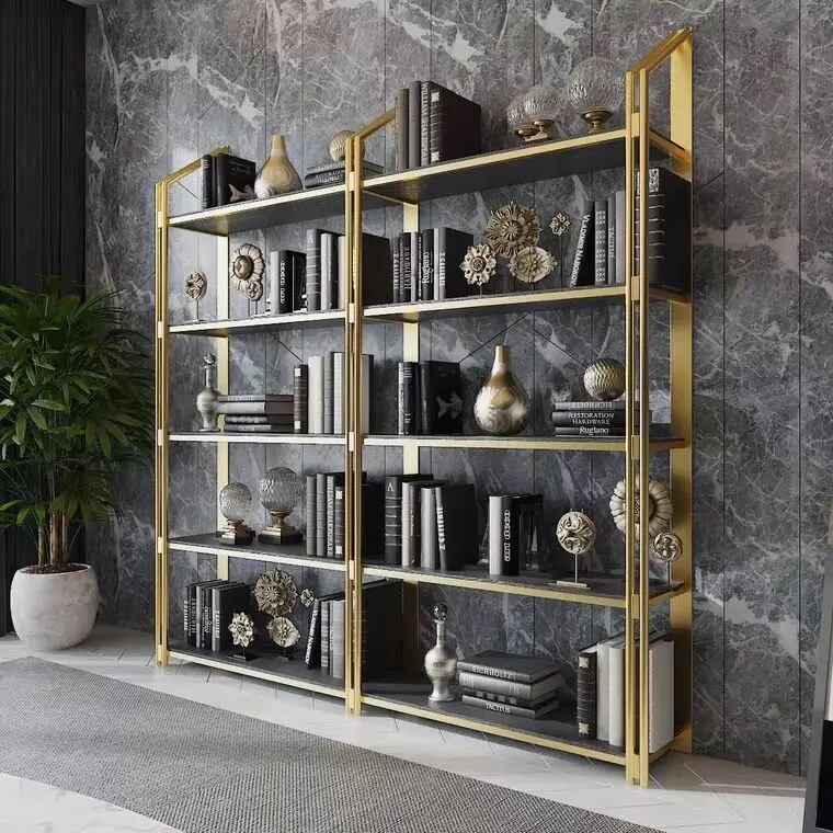 Stainless-steel-bookshelf-Light-luxury-display-rack-Office-living-room ...