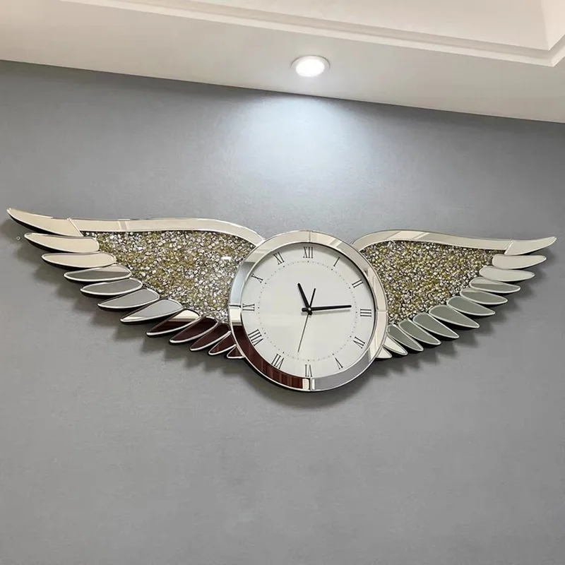 Diamond-Embedded-Luxury-Wall-Clock-Mirror-3d-Angel-Wings-Clocks-Wall ...