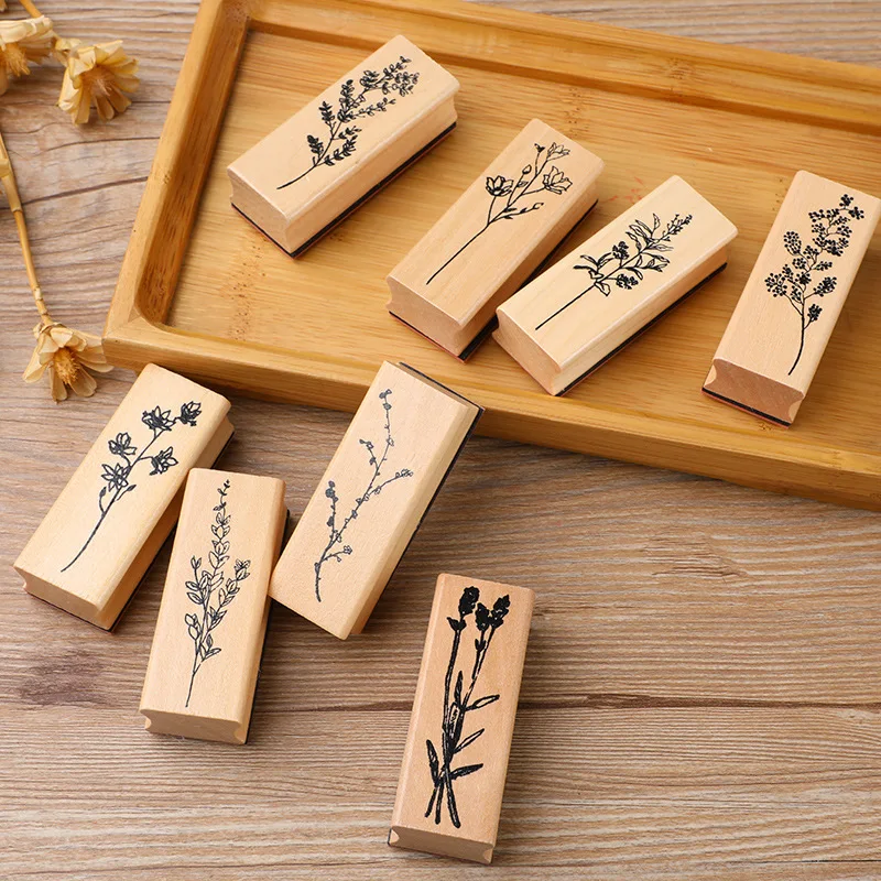 Timbres en caoutchouc en bois vintage,fleurs,plantes,sceau d ...