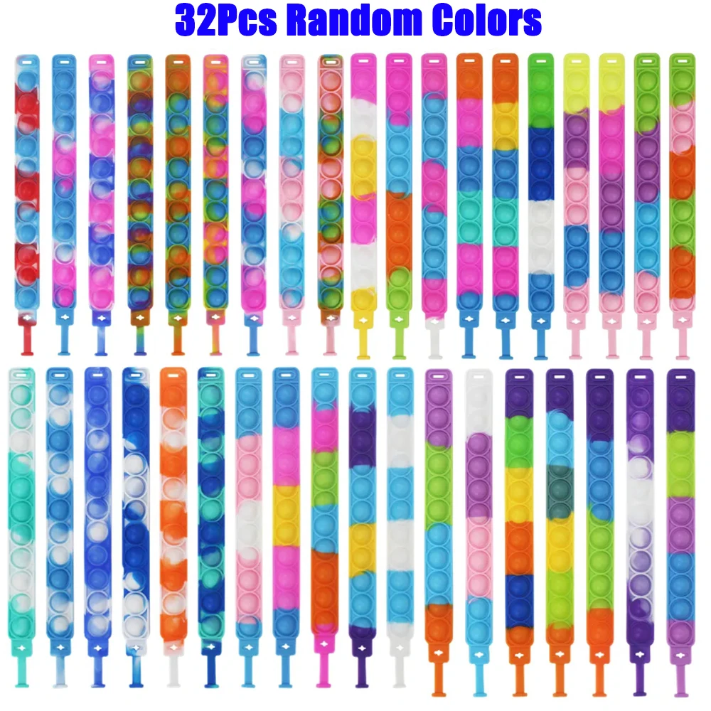 32Pcs-Pop-Bracelet-Fidget-Toy-Pack-Set-Wearable-Fidget-Bracelets-Push ...