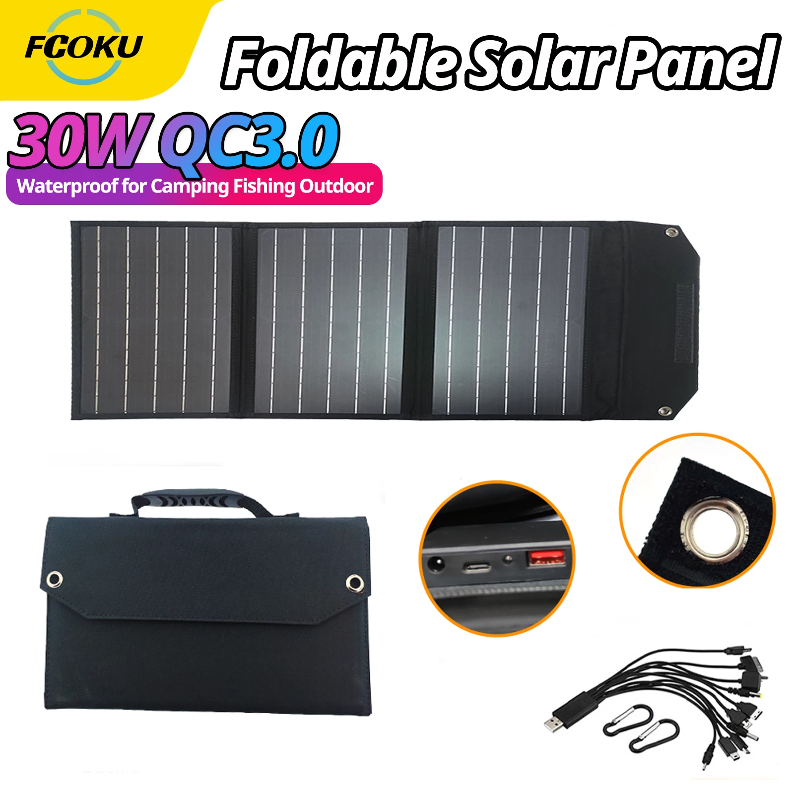 FCOku Foldable Solar Panel 30W Solar Panel Solar Cells for Camping ...