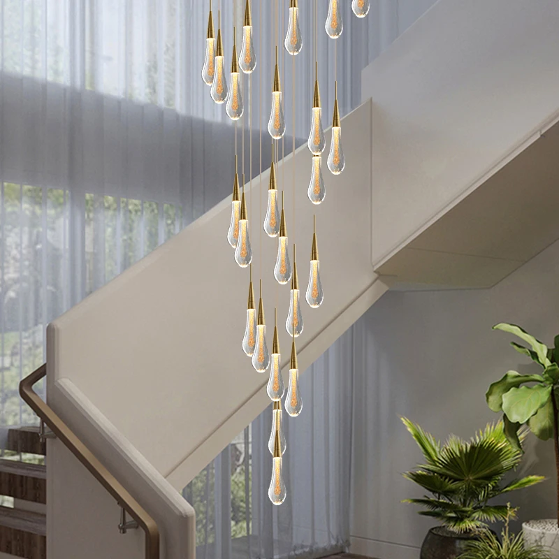 Crystal-Tear-Drop-Ceiling-Chandelier-Loft-Villa-Staircase-Led-Hanging ...