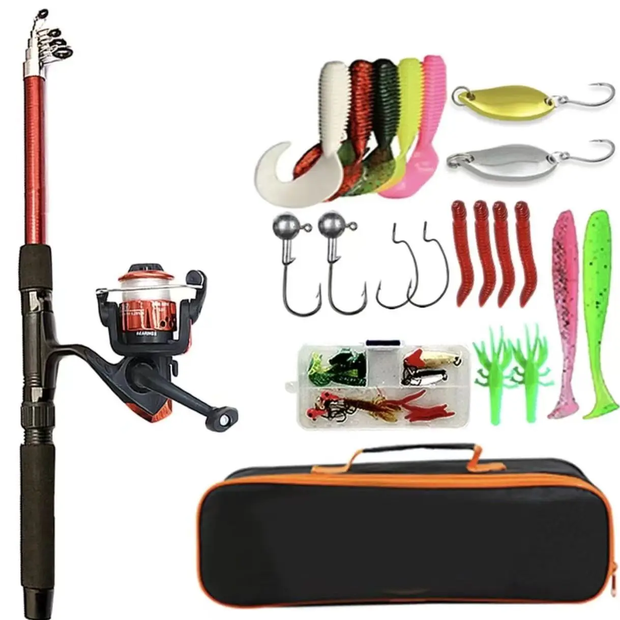Telescopic-fishing-rod-and-spinning-reel-bait-hook-travel-rod-sea-rod ...