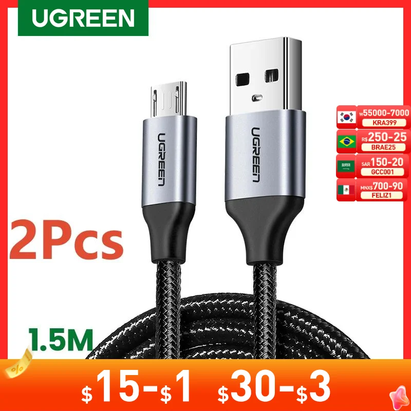 UGREEN-2-Pack-Micro-USB-Cable-3A-Fast-Charging-1-5m-USB-Cable-for ...