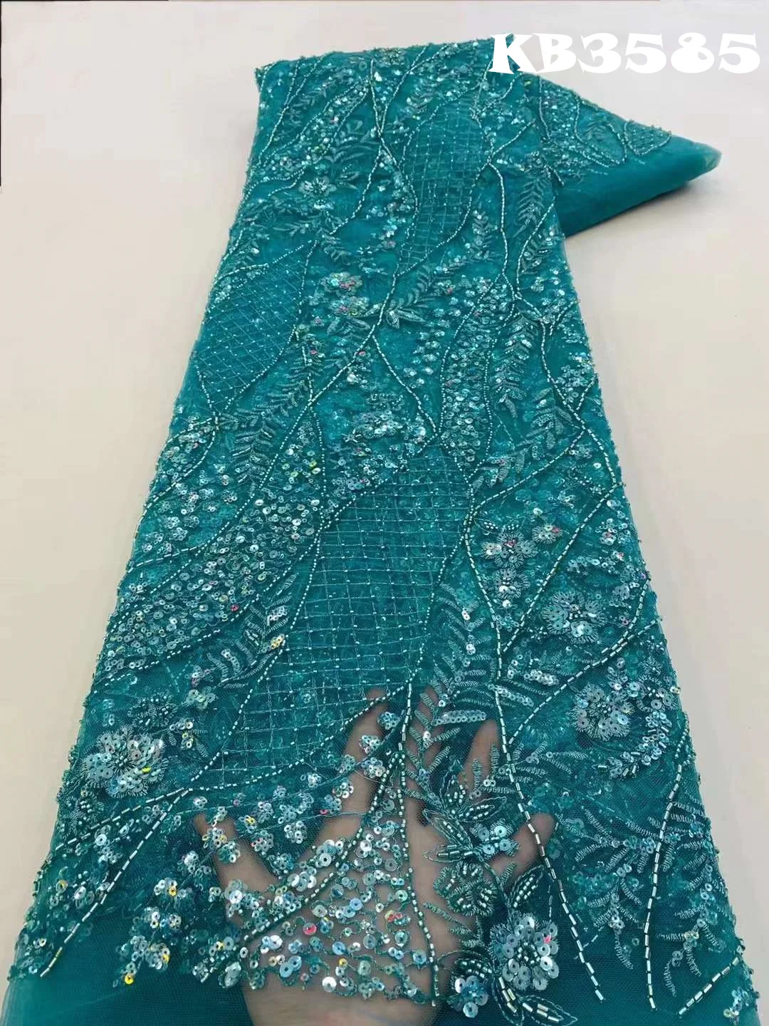 Tela-de-encaje-de-lentejuelas-azul-marino-con-cuentas-ltima-tela-de ...