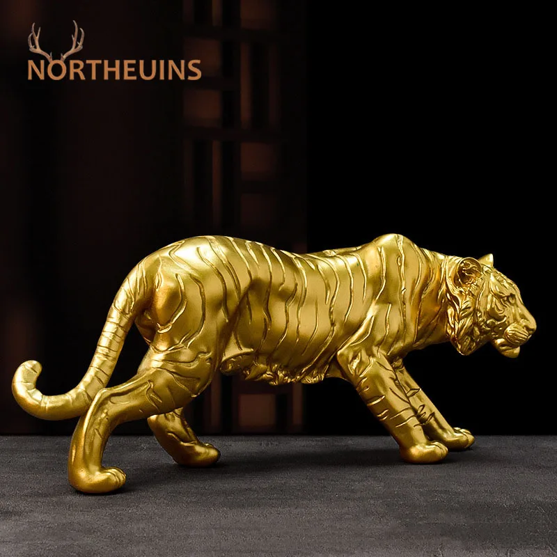 NORTHEUINS Resin Golden Tiger Figurines for Interior Home Office ...
