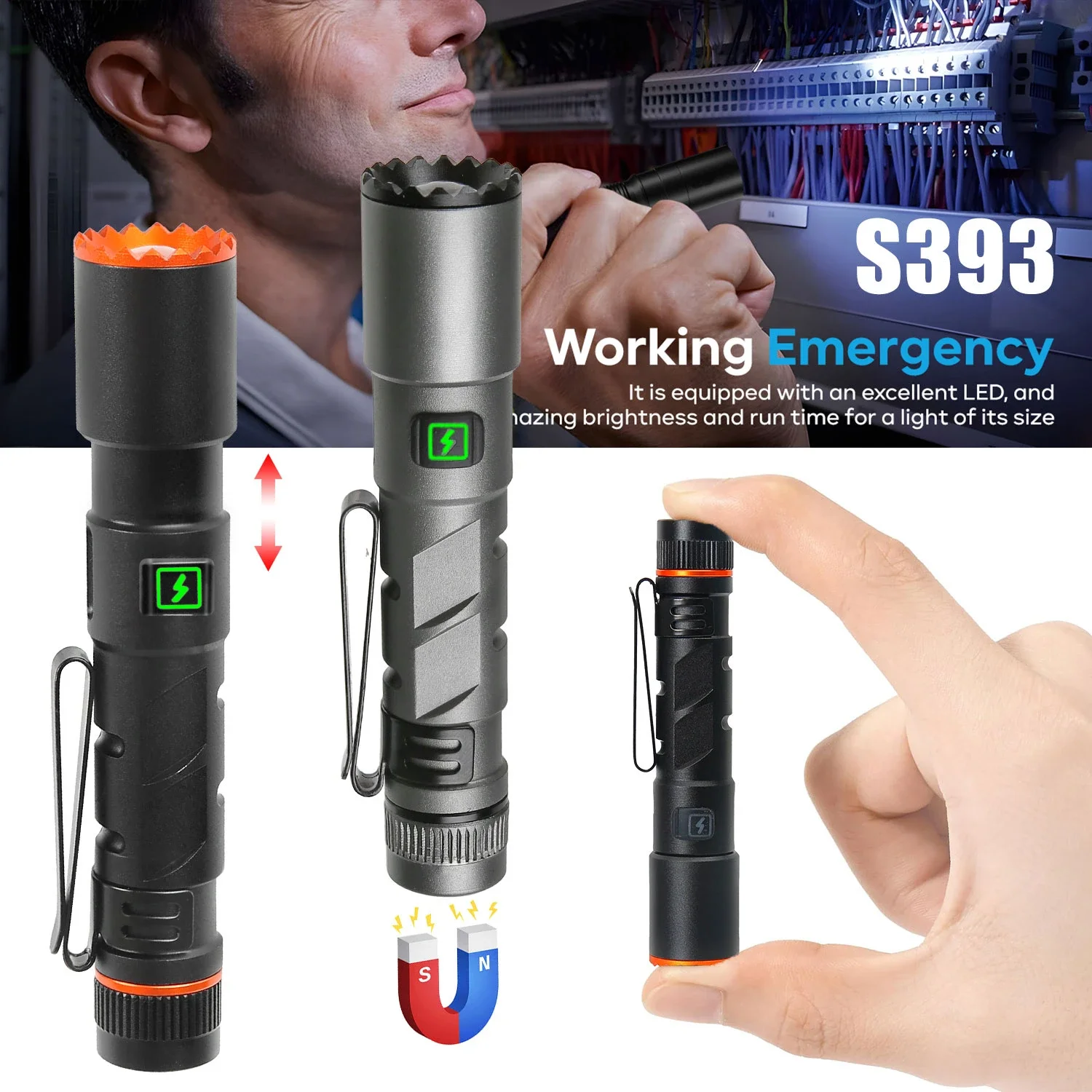 New-LED-flashlight-10440-lithium-battery-with-pen-clip-retractable-zoom ...