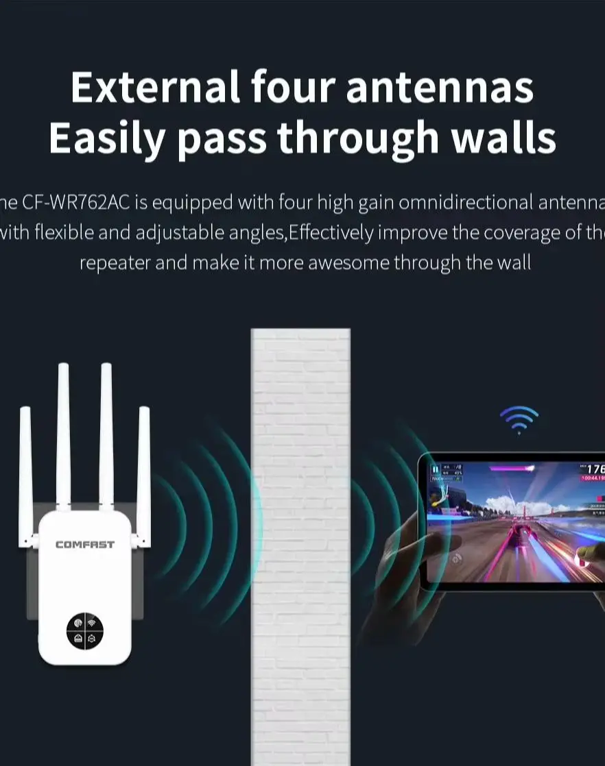 1200Mbps Wifi Repeater Extender Smart Screen Display Router Amplifier 2 ...