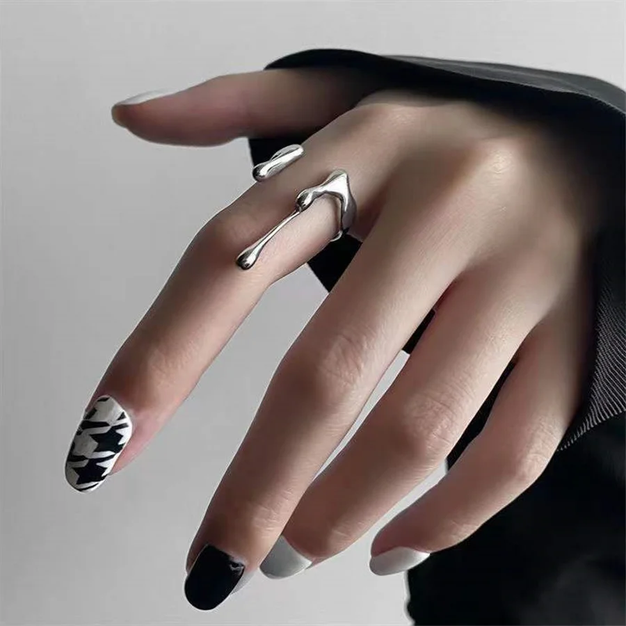 INS-Fashion-Silver-Color-Irregular-Liquid-Lava-Waterdrop-Shaped-Finger ...