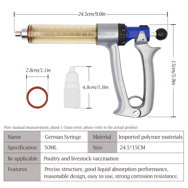 25Ml/50Ml Semi-Automatic Adjustable Continuous Syringe Vaccine Syringe for Pig Cattle Sheep ...