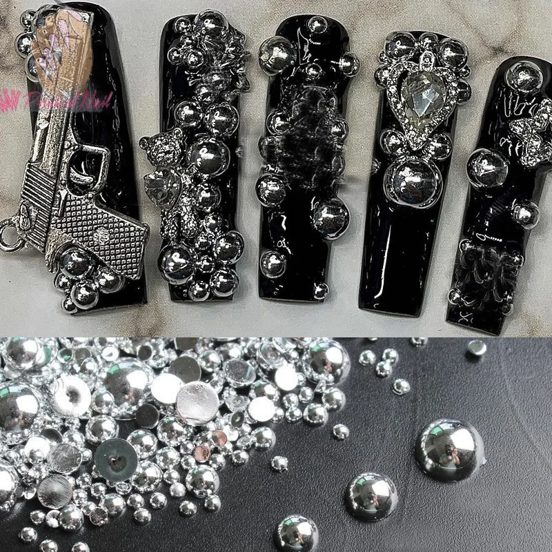 50Pcs-3D-Nail-Art-Punk-Silver-Pearl-Shape-Gothic-Design-Luxury-Charms ...