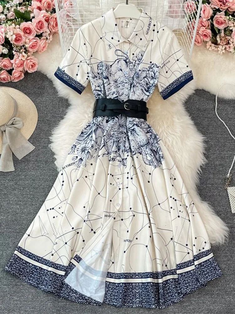 AELEWELL Summer Designer Runway Shirt Dress Women's Turn Down Neck ...