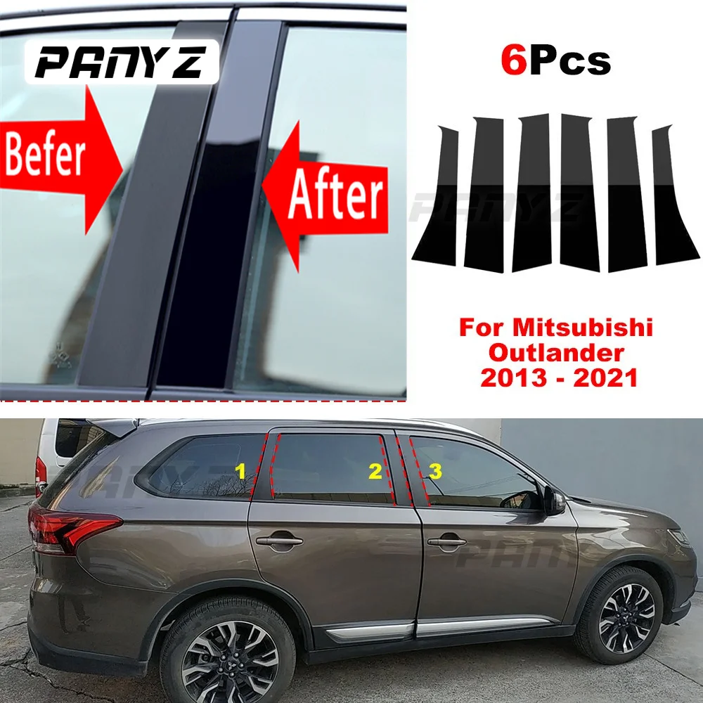 6Pcs Car Pillar Posts Door Window Trim Cover for Mitsubishi Outlander ...
