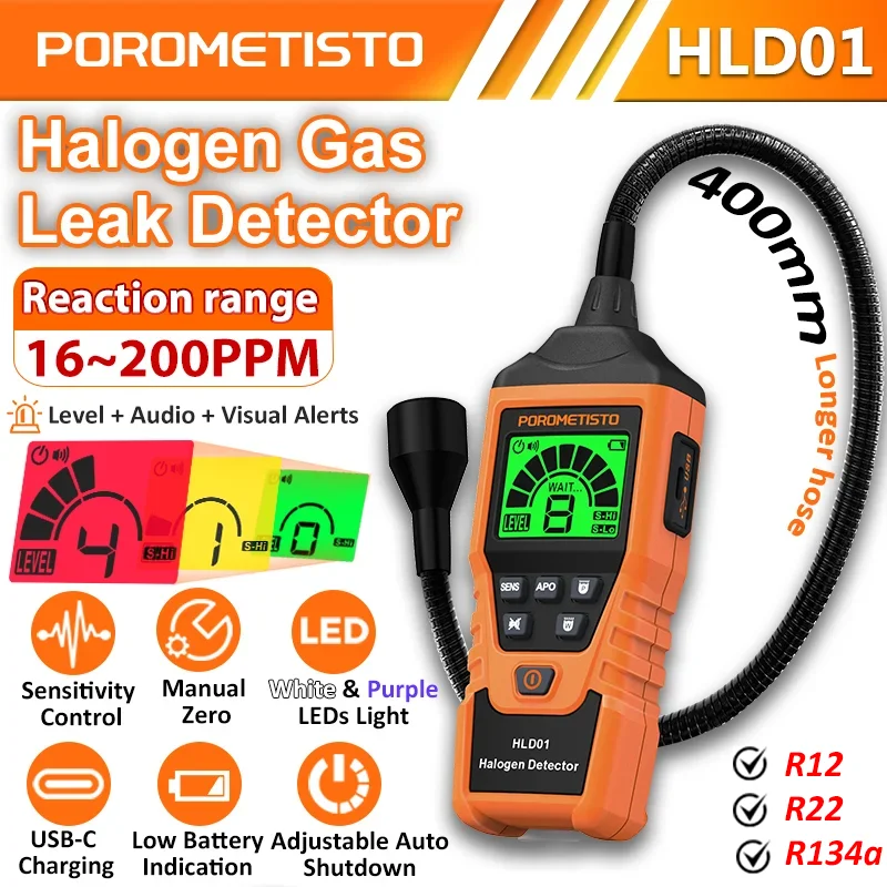 HLD01 Halogen Gas Leak Detector 400mm Hose with White/Purple Indicator ...