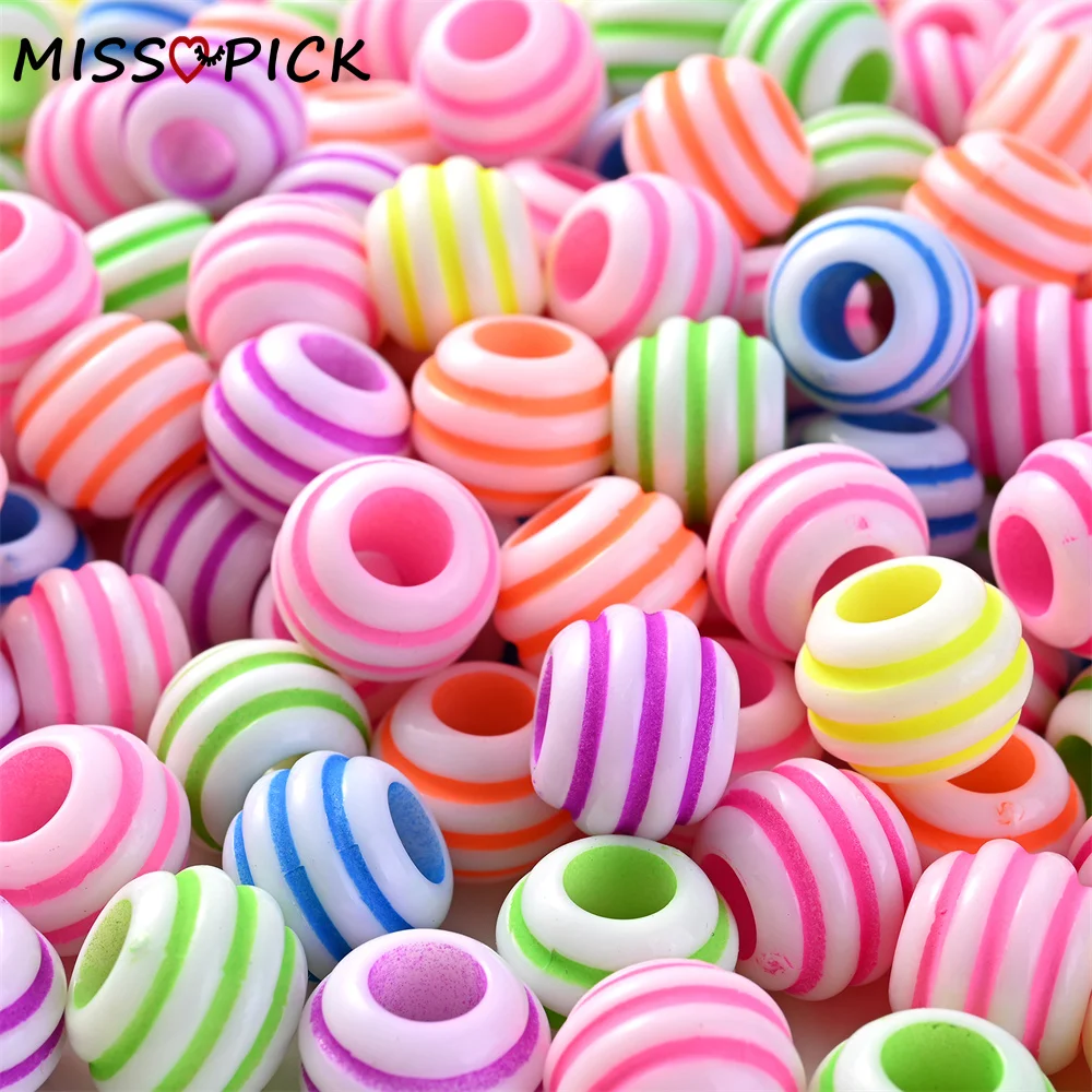50Pcs 9x12mm Big Hole Acrylic Beads Round Loose Spacer Beads For ...