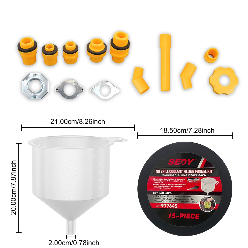 Radiator Flush Kit Osilly 15PCS No Spill Car Coolant Funnel Kit, Spill ...