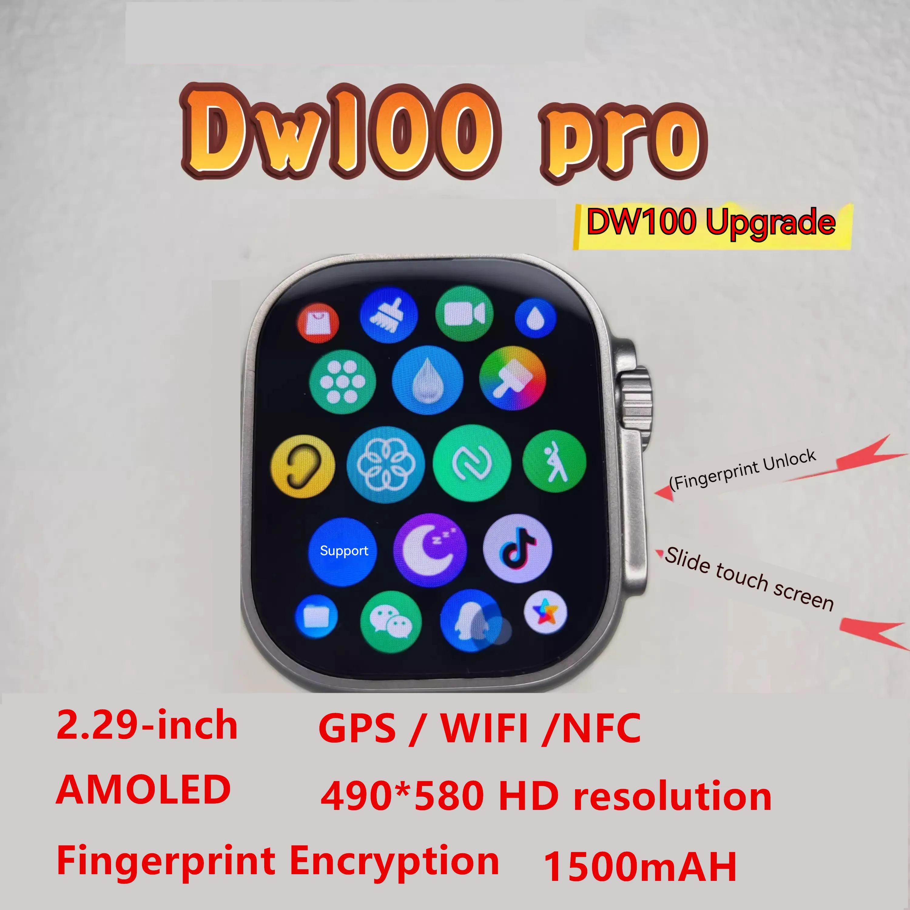New 4G/5G SIM Smartwatch DW100 Pro 2.29‘’ Amoled Fingerprint Unlock ...