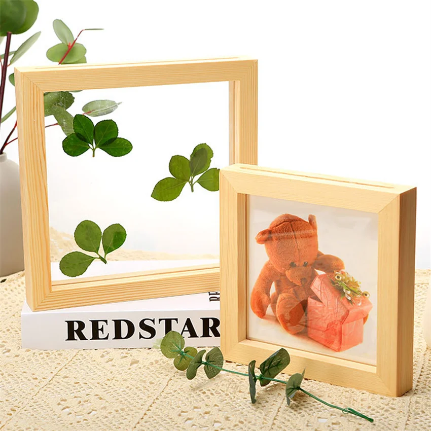 1PC-Wood-Photo-Frame-Double-sided-Glass-Photo-DIY-Frame-Wooden-Flower ...