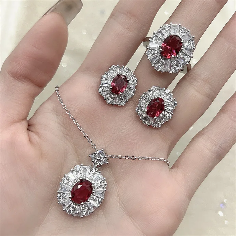 QTT Red CZ Jewelry Sets Square Zircon Necklace Chain With