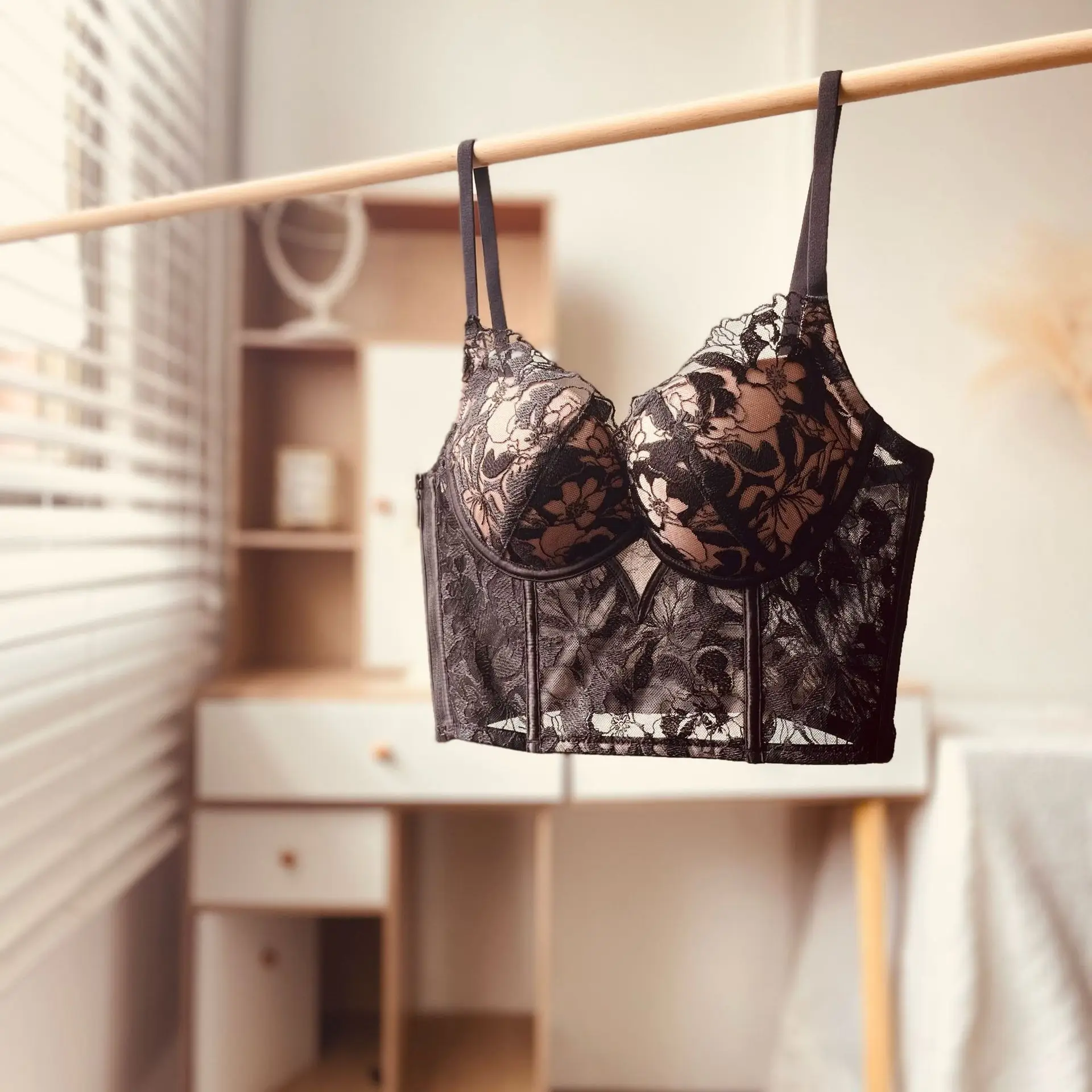 French-fishbone-bralette-sexy-lace-lingerie-women-s-small-chest-gather ...