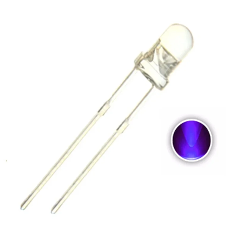 100PCS 5MM Purple UV Led Water Clear Ultraviolet 395NMN 400NM Violet ...