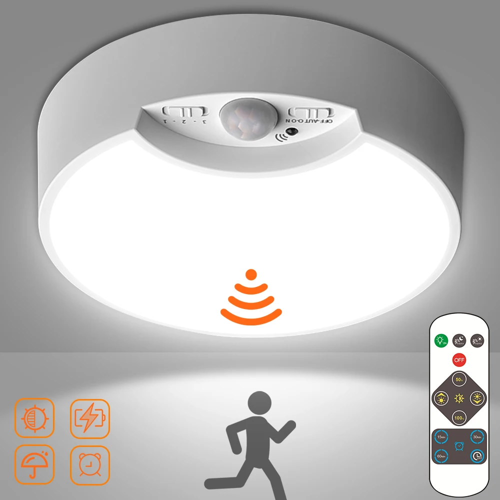 PIR-Motion-Sensor-LED-Ceiling-Lights-Battery-Operated-Wireless-Remote ...