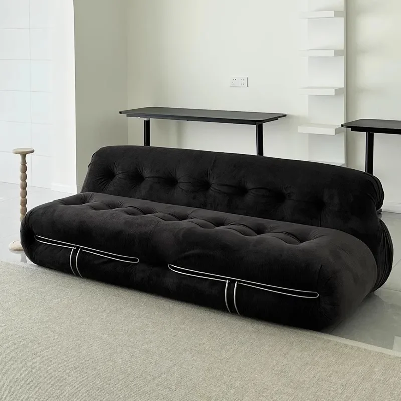 Cozy-Modern-Living-Room-Sofas-Unique-Black-Velvet-Floor-Plush-Puffs ...
