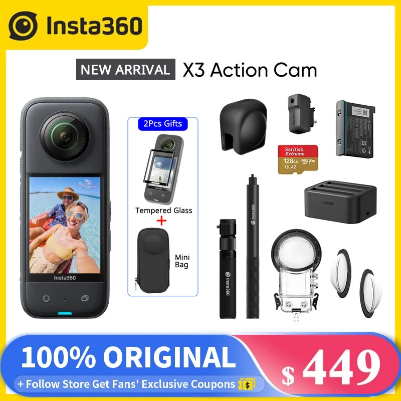 Insta360 X3 360 Action Camera Insta 360 One X3 5.7k Video 1800mah Battery 10m Waterproof ...