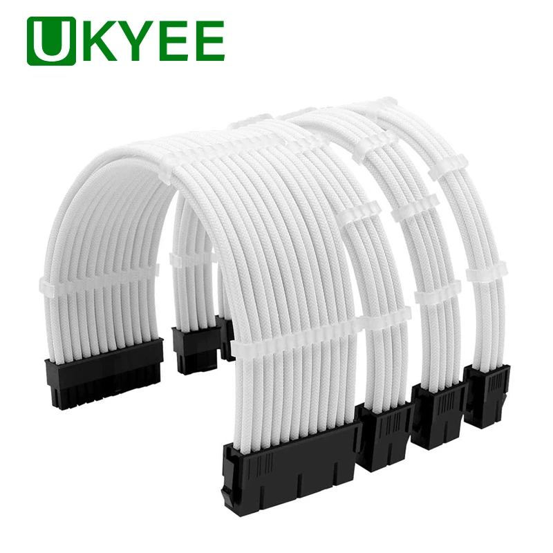 Ukyee Psu Power Supply Extension Cable Nylon Braided Atx 24pin Pcie ...