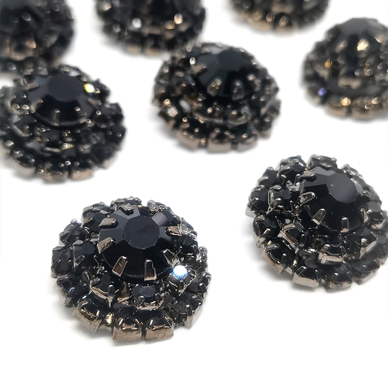 Botões de strass preto para roupas femininas, decoração artesanal ...
