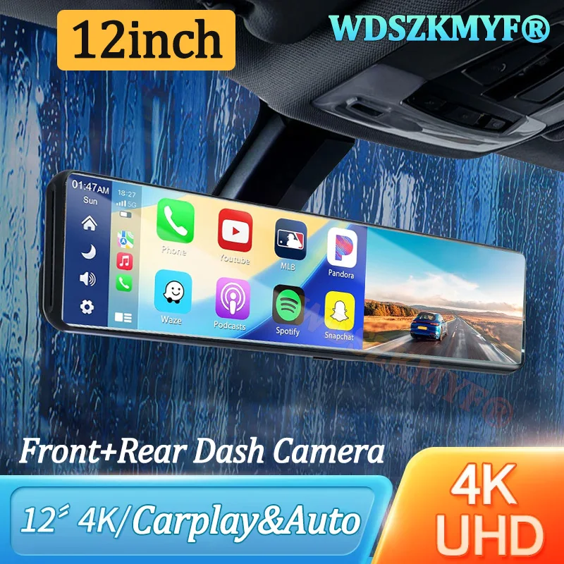 4K-Rearview-Mirror-Car-DVR-Carplay-Android-Auto-12inch-Front-and-Rear ...