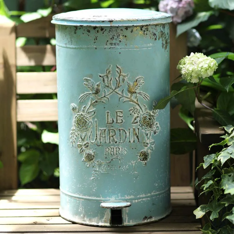 Retro-Metal-Round-Trash-Can-17-L-Vintage-Iron-Trash-Bin-with-Pedal ...