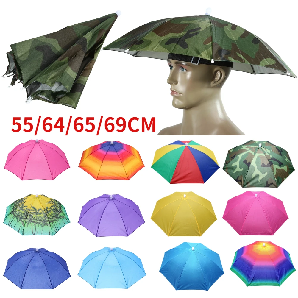 55/65cm Outdoor Portable Rain Umbrella Hat Foldable Sun Shade ...