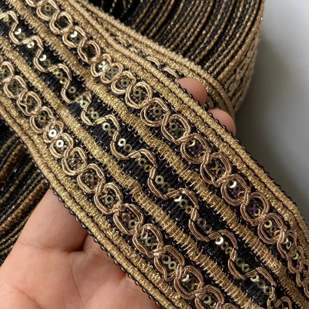 1-Yard-Black-5cm-Lace-Trim-Ribbon-Ethnic-Clothing-Gold-Thread ...