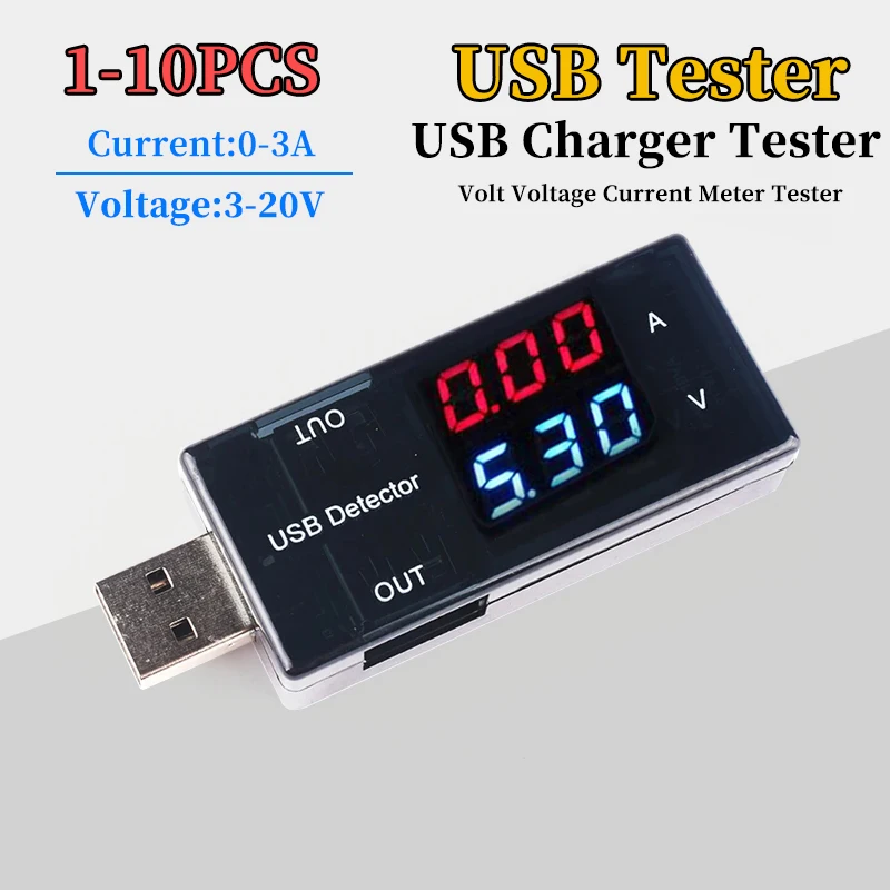 1-10Pcs Red+Blue Dual USB Current Voltage Charging Detector Tester ...