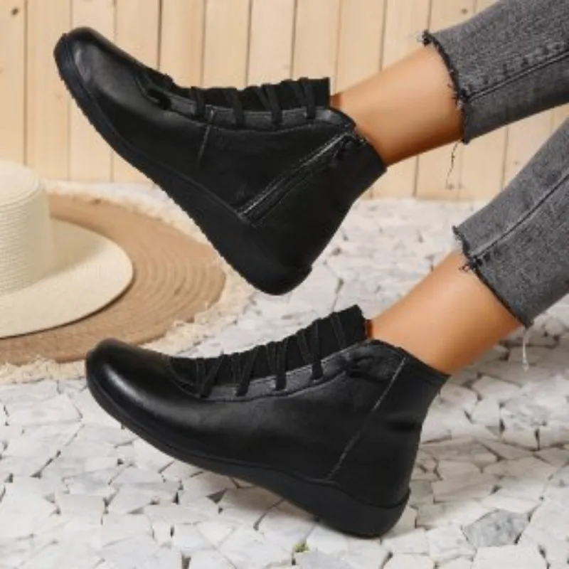Women-Boots-Autumn-Retro-Female-Shoes-Fashion-Leather-Ankle-Boots-Flat ...
