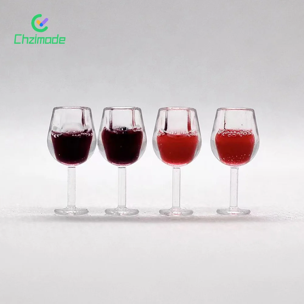 4pcs Miniature Red Wine Glass Simulation Resin Wine Glass Models Doll House Scale Model Mini