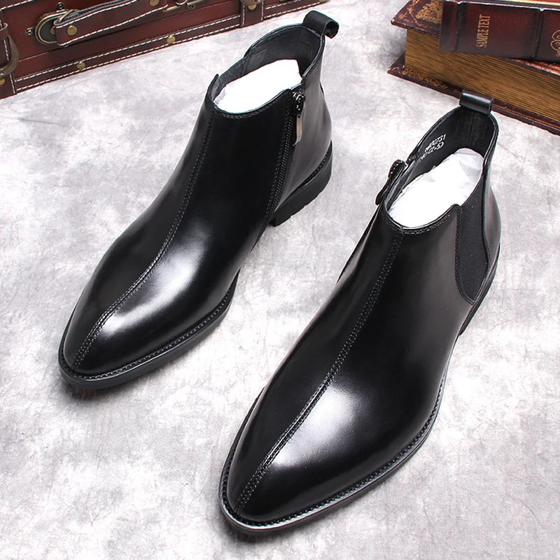 Mens Black Casual Ankle Boots Zipper Formal Shoes Men Burgundy Dress ...