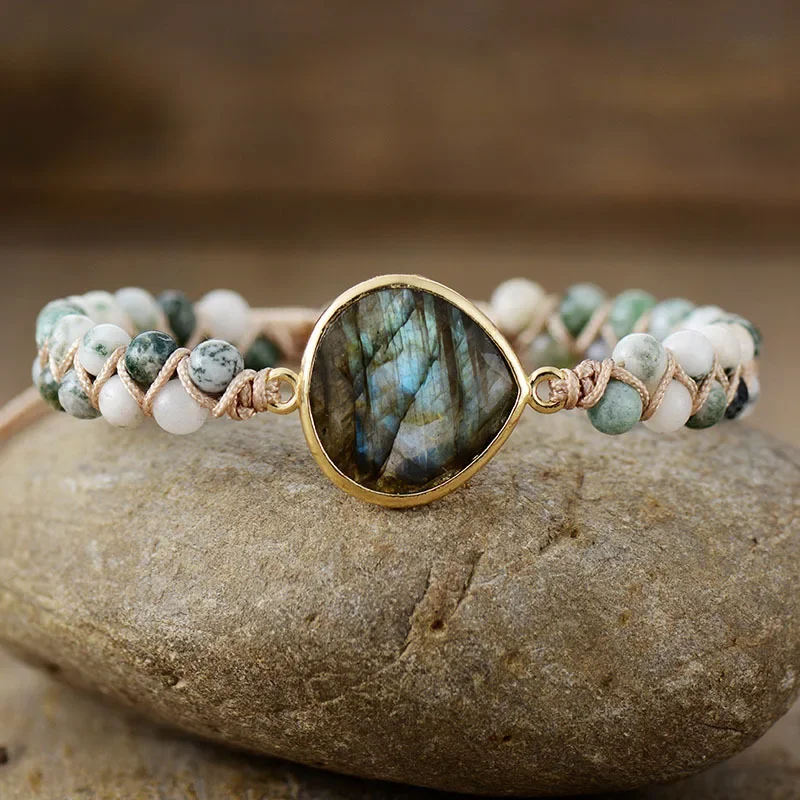 Pulsera de piedra Labrador Natural personalizada