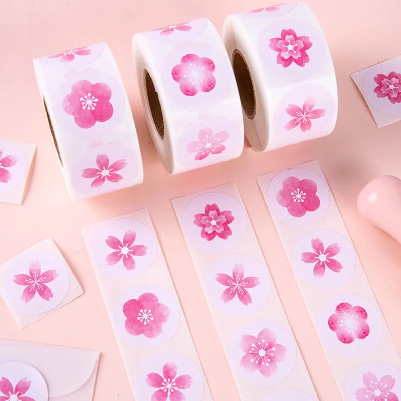 500Pcs/Roll Spring Sakura Round Seals - Self-Adhesive Labels for ...