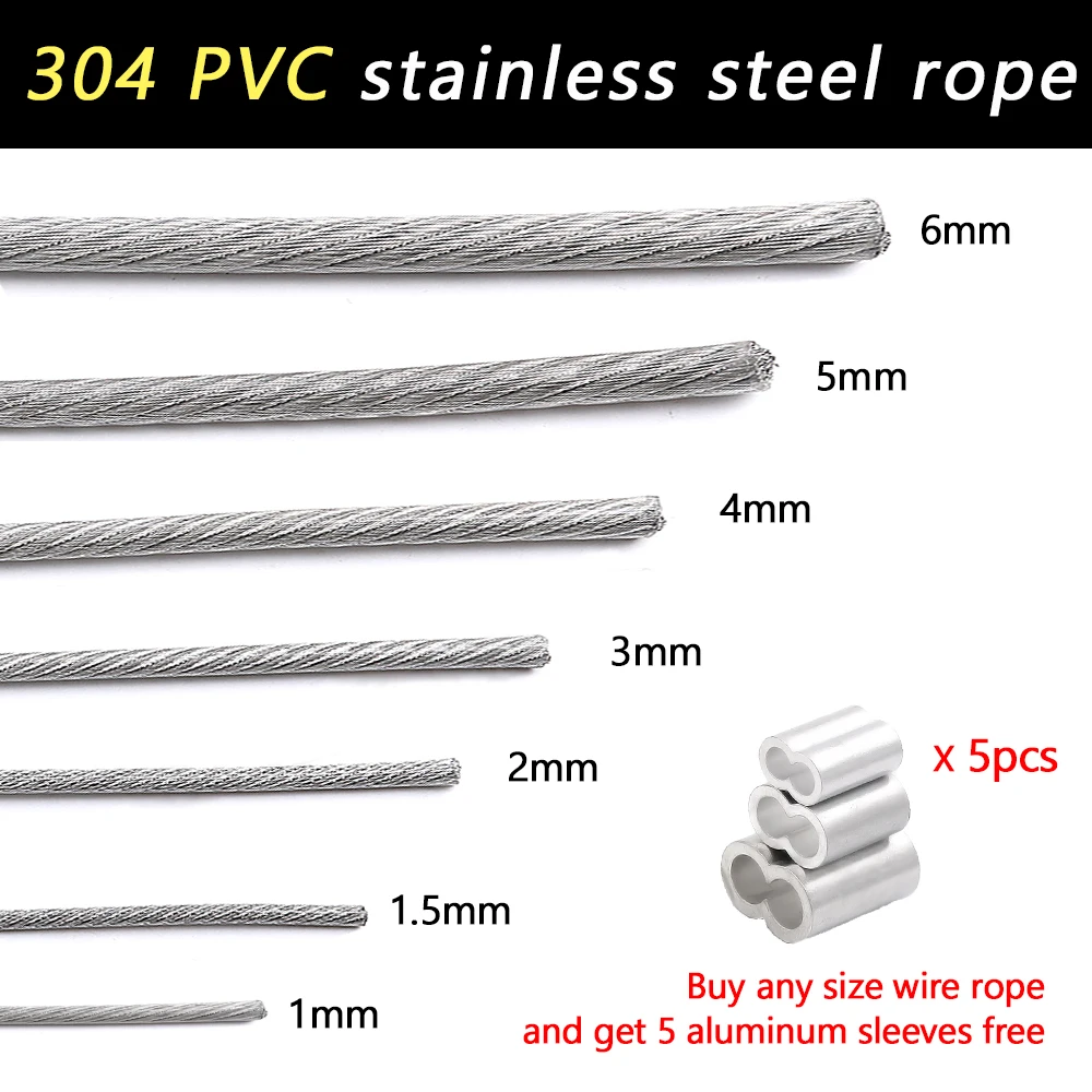 1-2-3-4-5-6mm-Transparent-PVC-Coated-Steel-Wire-Ropes-7X7-7X19 ...