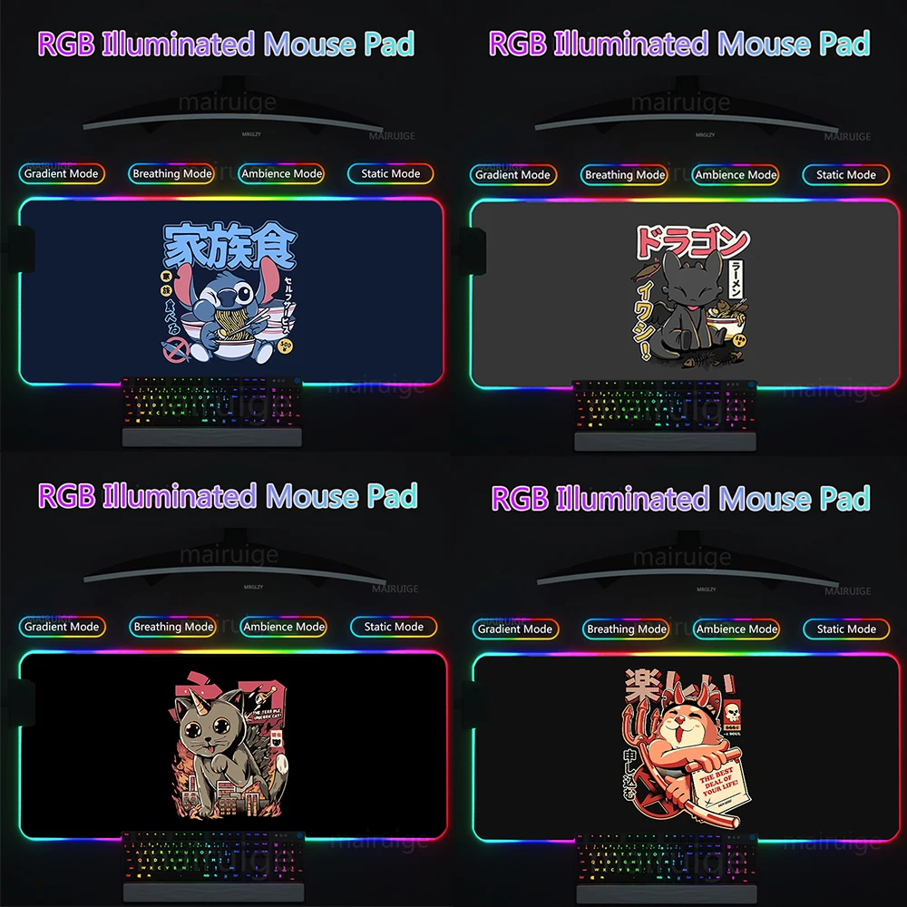 Japanese-RGB-Led-Backlight-Mouse-Pad-XL-Ramen-Black-Keyboard-DeskMat-PC ...