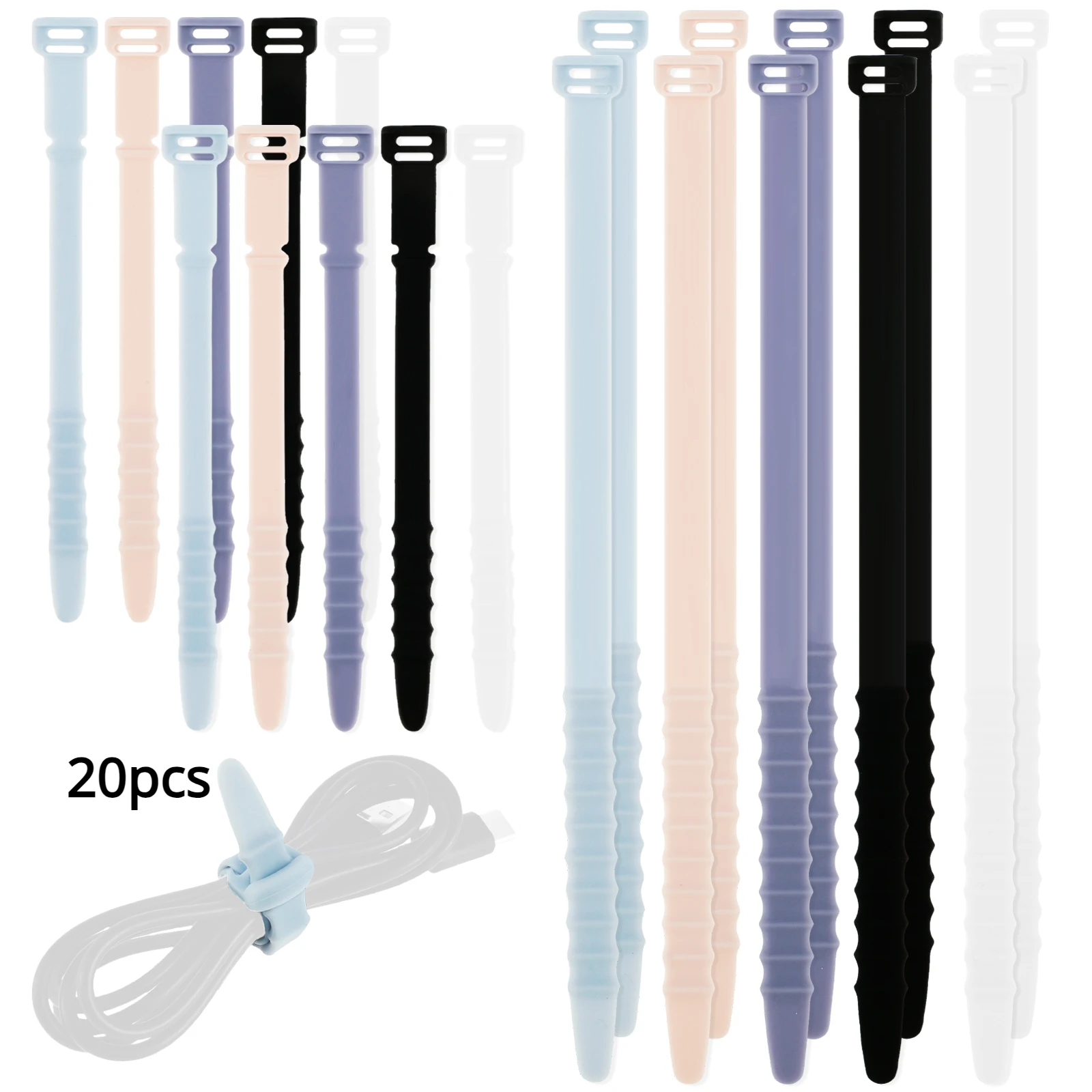 20Pcs-Silicone-Cable-Ties-Colorful-Portable-Cable-Straps-Multipurpose ...