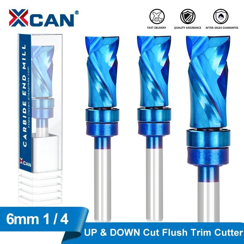 XCAN-CNC-Router-Bit-Compression-Flush-Trim-Cutter-6mm-1-4-Shank-Spiral ...
