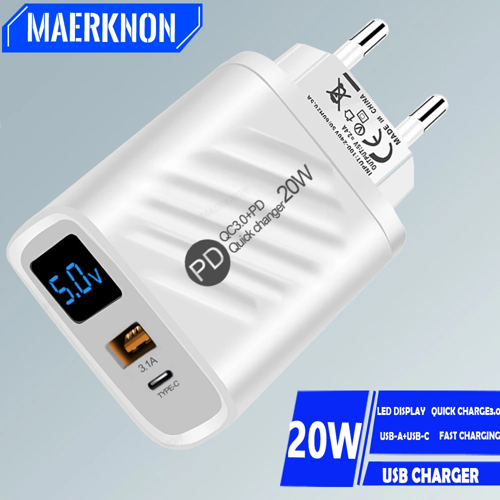 USB PD Charger 20W Dual Ports Fast Charging Type C Phone Charger ...