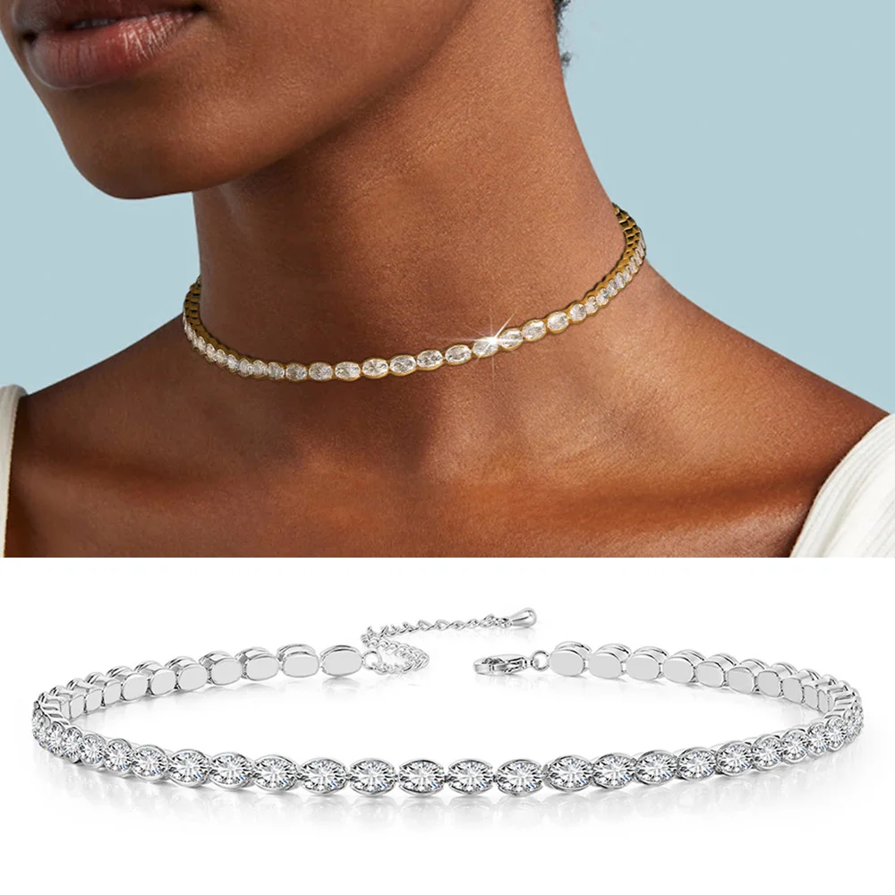 Tennis Choker Necklace | Oval Tennis Necklace | Jewelry - Crystal ...