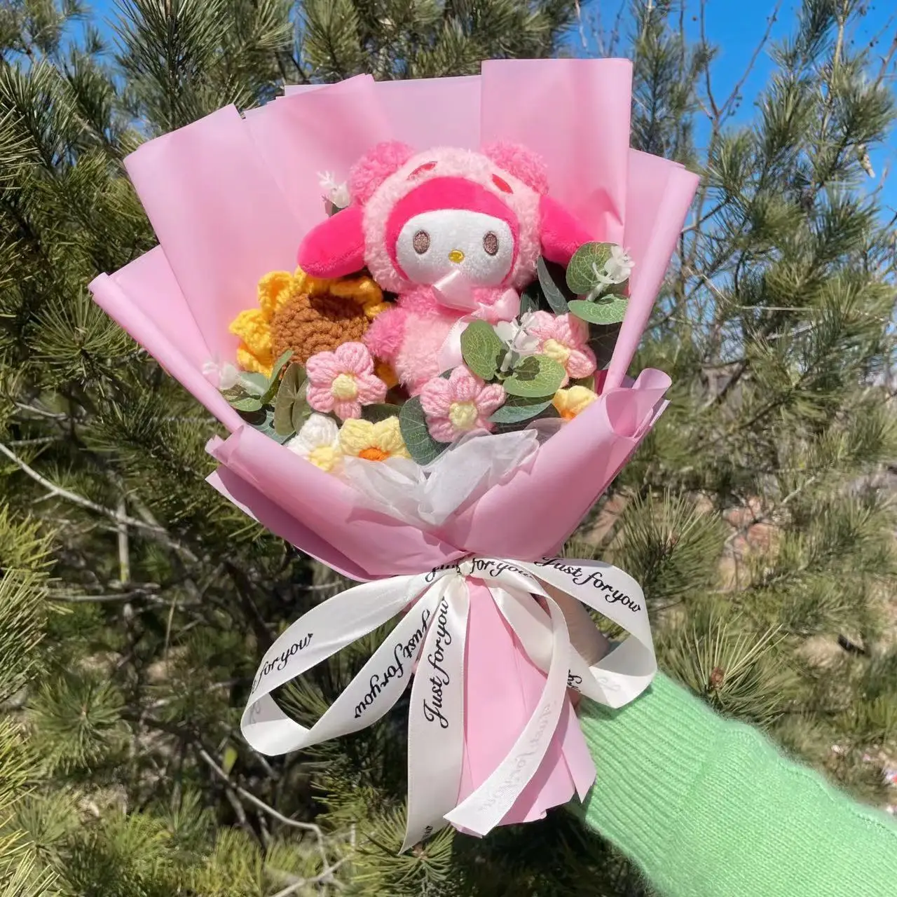 Muñecos de gato Hello Kitty kawaii con flores artificiales, ramo ...